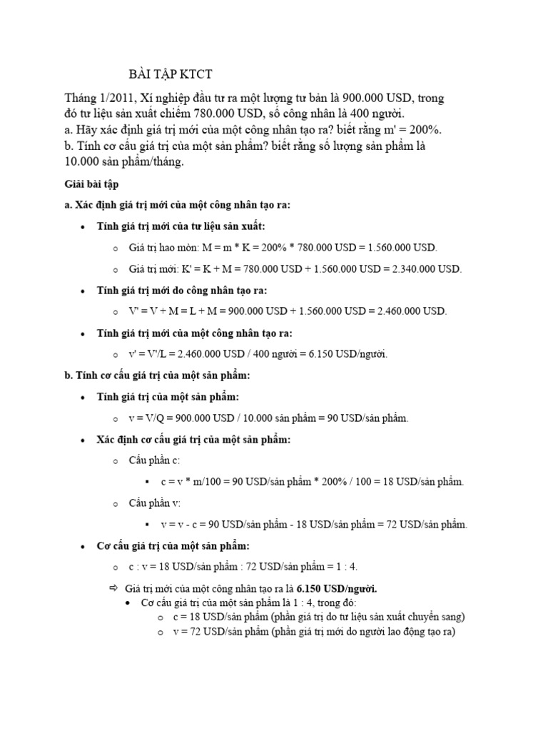 BÀI TẬP KTCT | PDF