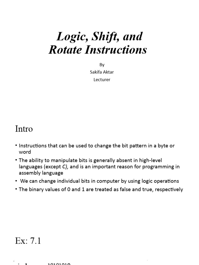 Logic Shift and Rotate Instructions | PDF | Bit | Mathematics