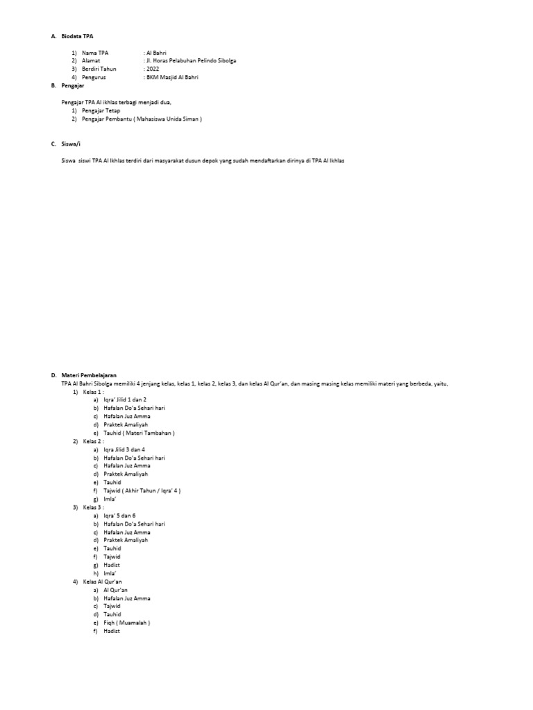 Contoh RPP Dan Silabus Taman Pendidikan Al Qur39an Tpa TPQ .PDF Convert | PDF
