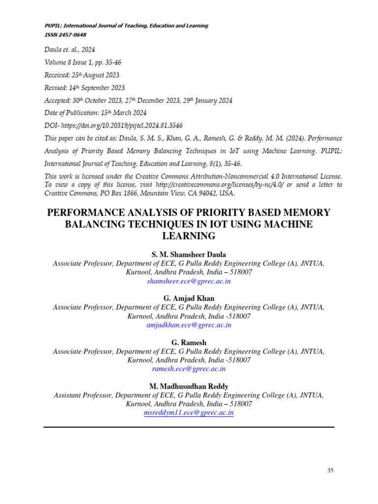 Performance Analysis Of Priority Based Memory Balancing Techniques In Iot Using Machine Learning