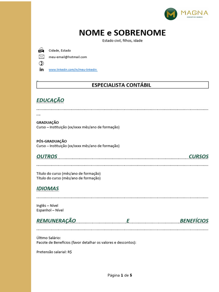 Template CV MAGNA SEARCH - Especialista Contábil | PDF | Carreira e ...
