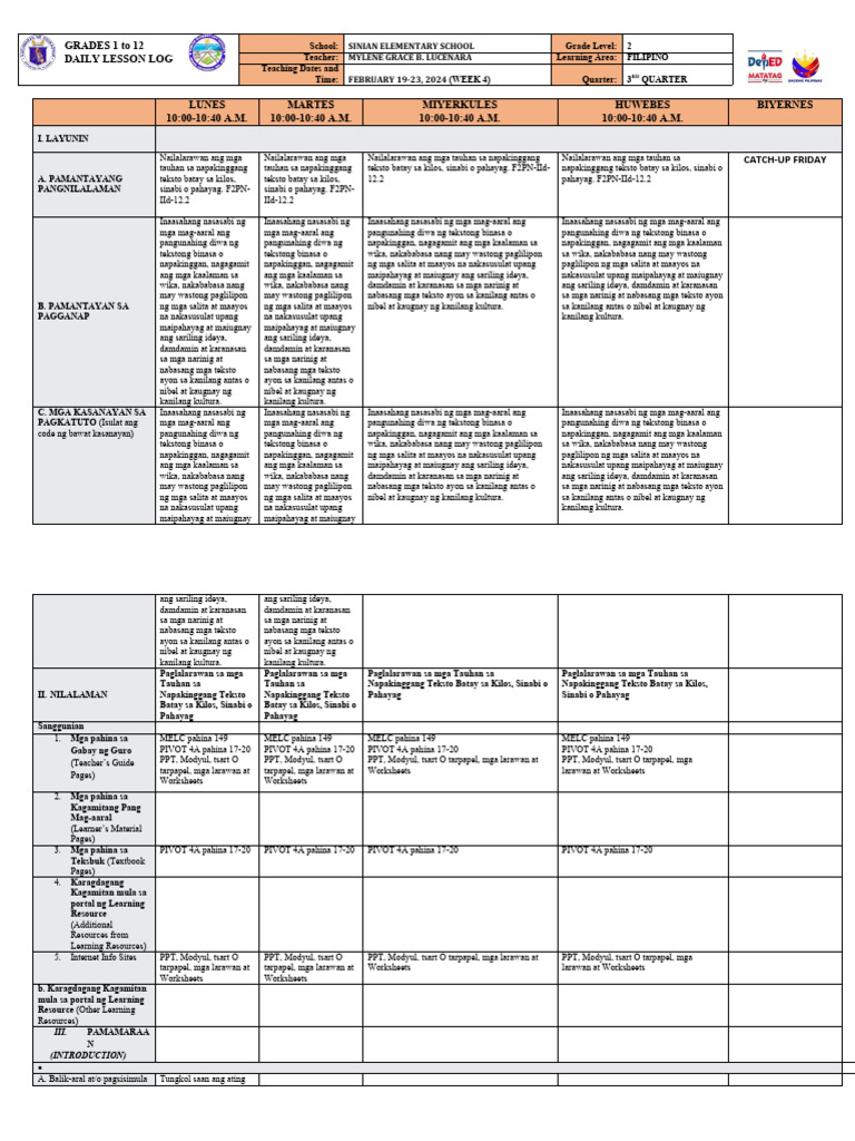 DLL Filipino-2 Q3 W4 | PDF