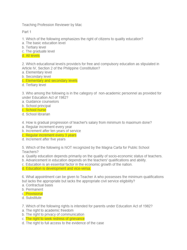 Teaching Profession Reviewer Guide | PDF | Teachers