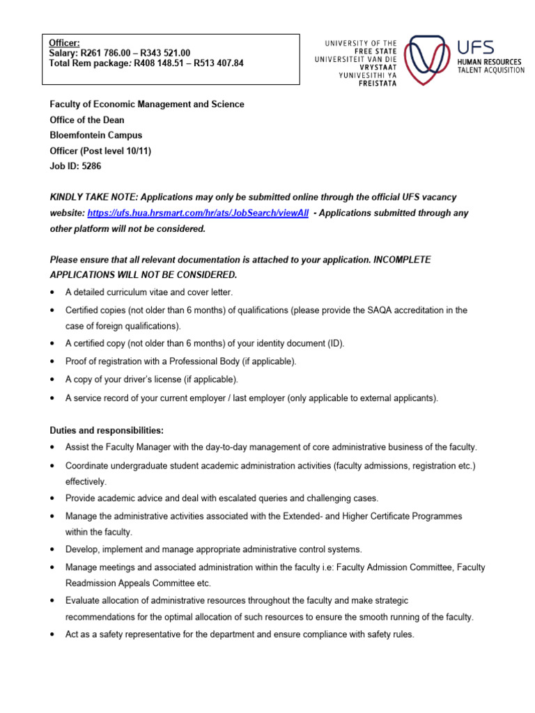 Job ID 5286 - Officer - Office of The Dean EMS Reviewed Final | PDF ...