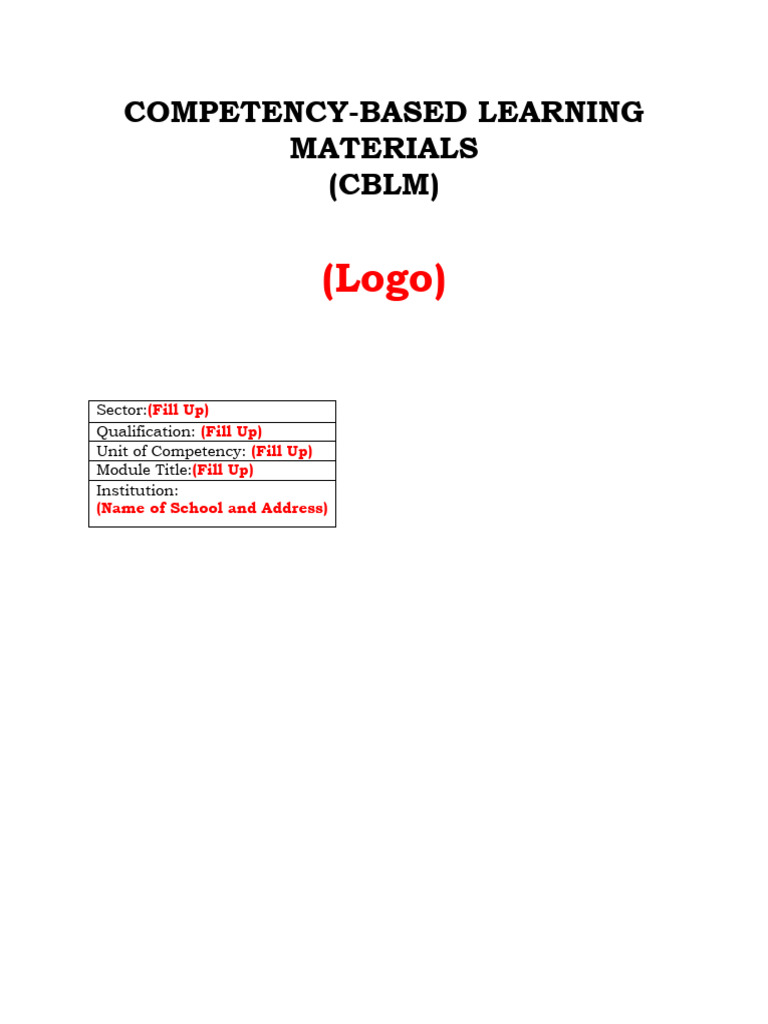 Competency - Base Learning Materials (CBLM) | PDF | Learning | Facilitator