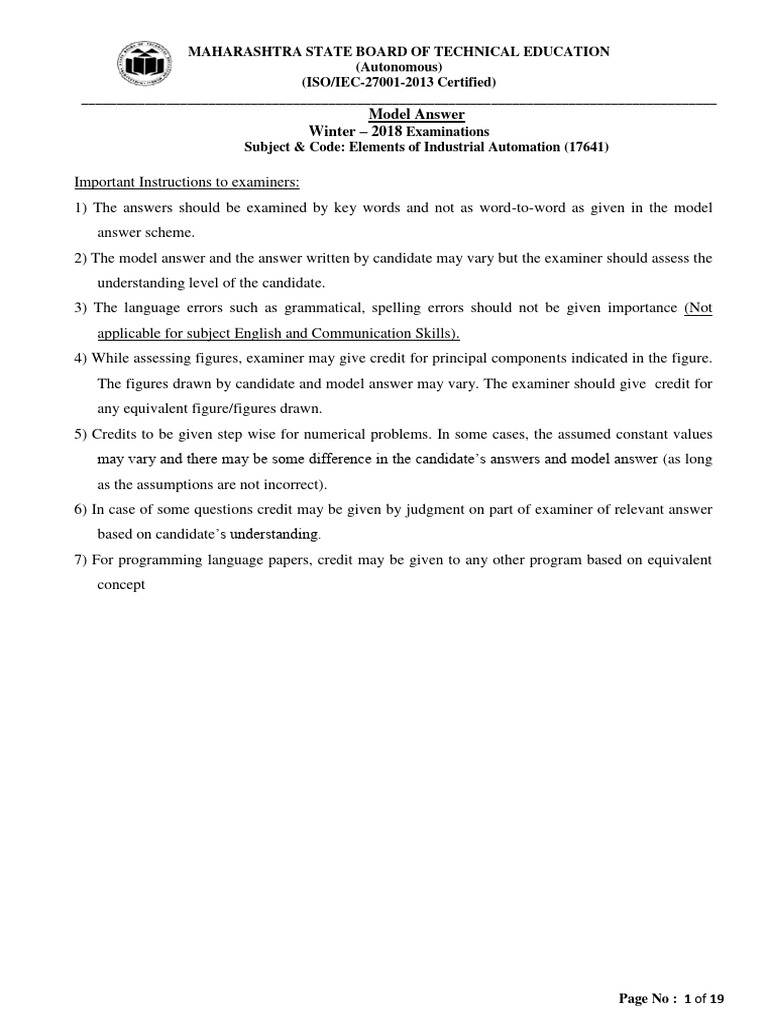 2018 Winter Model Answer Paper | PDF