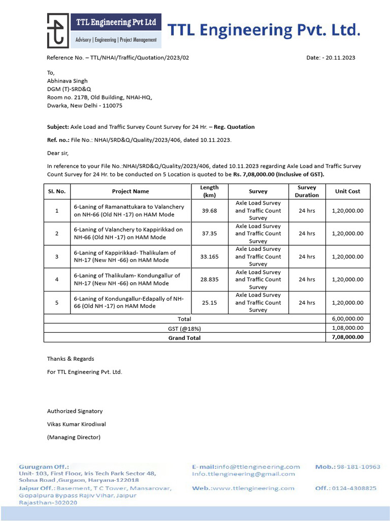 NHAI Traffic Survey | PDF | Government Of India | Road Infrastructure