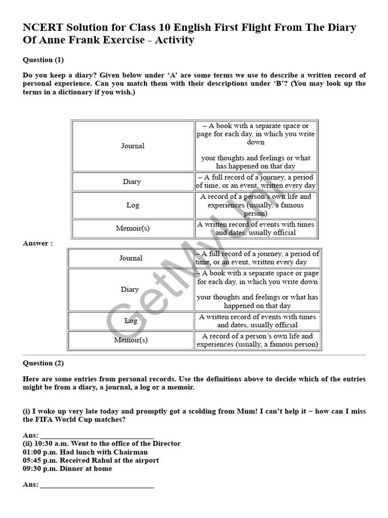 10 English First Flight From The Diary of Anne Frank | Download Free ...