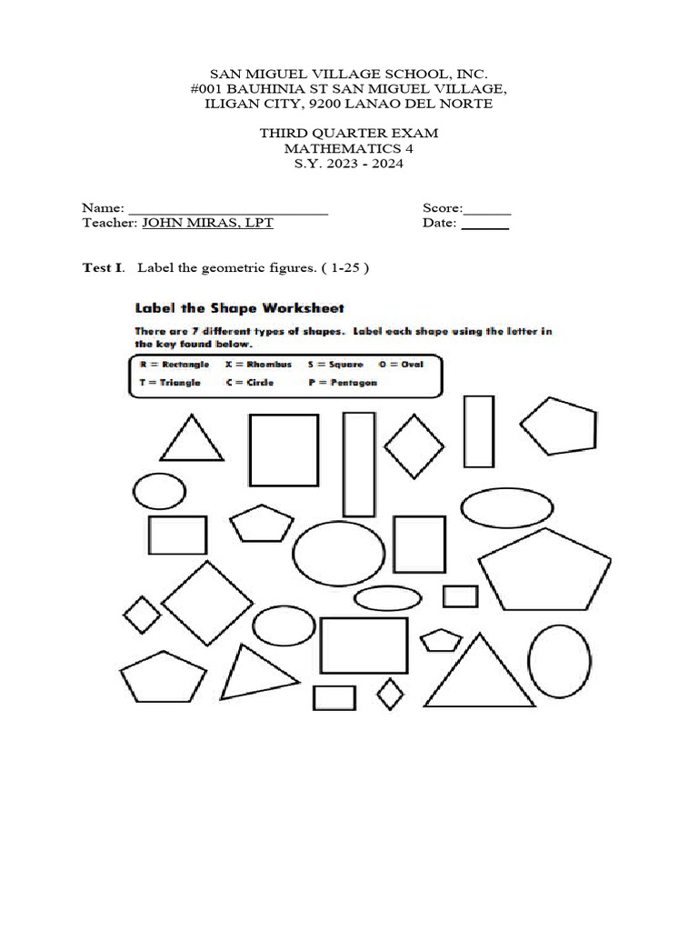 3rd Quarter Exam Math 4 2024 | PDF