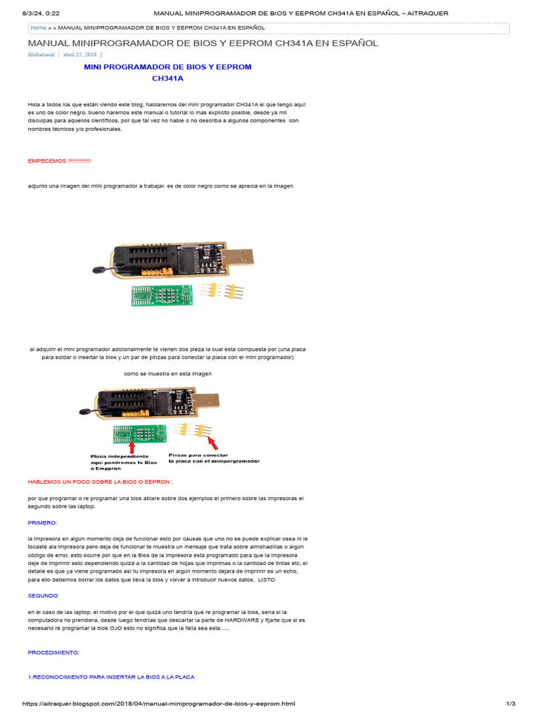 Guía CH341A: Programar BIOS y EEPROM | PDF | Bios | Impresora (Computación)