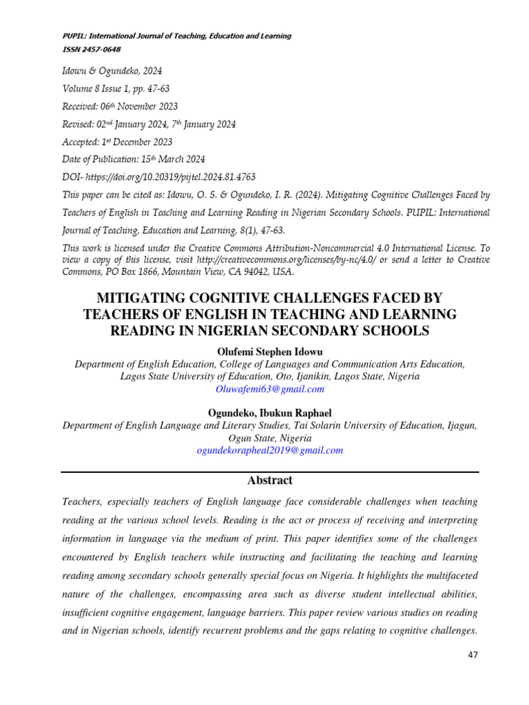 Mitigating Cognitive Challenges Faced by Teachers of English in ...