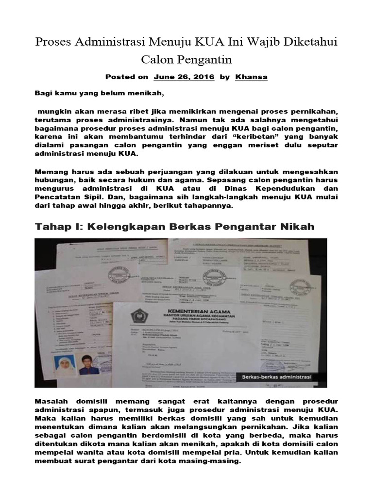 Proses Administrasi Menuju KUA Ini Wajib Diketahui Calon Pengantin | PDF