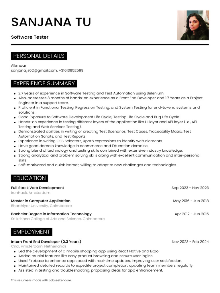 Resume SANJANA TU | PDF | Technology Development | Information Technology Management