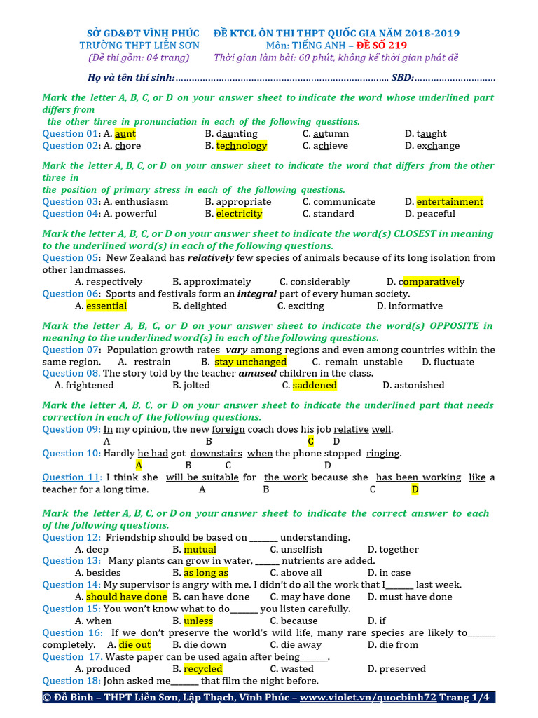 Mock Test 219 | PDF | Academic Term | English Language
