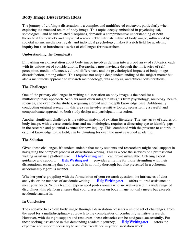 Body Image Dissertation Ideas | PDF | Psychology | Body Image
