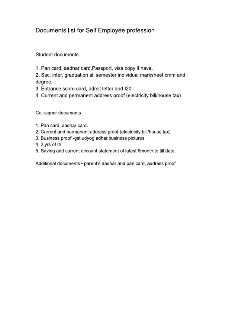 Self Employed Checklist | PDF