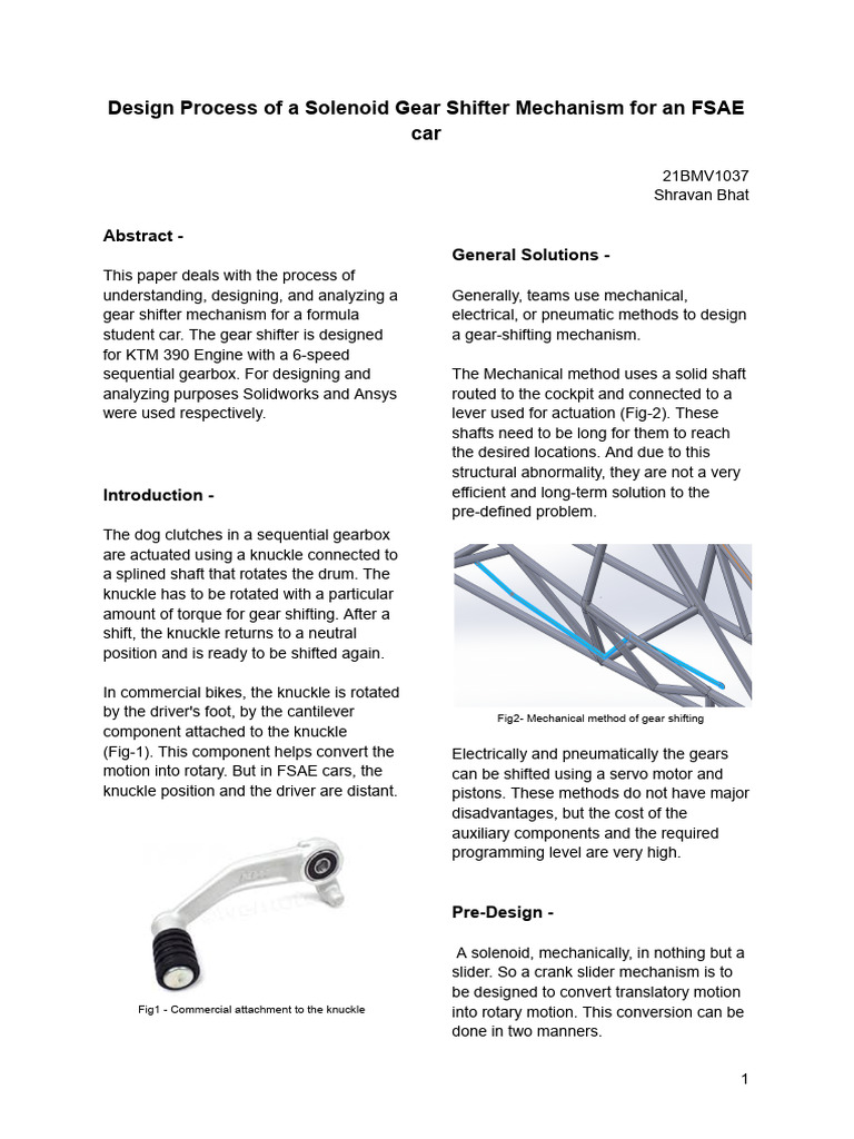 Solenoid Gear Shifter Design for FSAE | PDF | Actuator | Engines