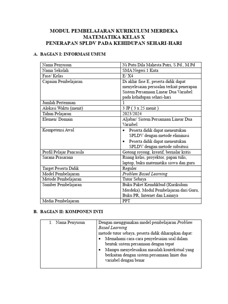 Modul Pembelajaran Kurikulum Merdeka | PDF