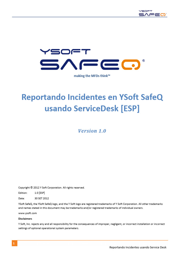 YSoft SafeQ Incident Reporting Using ServiceDesk ESP | PDF | Aplicación web | Red mundial