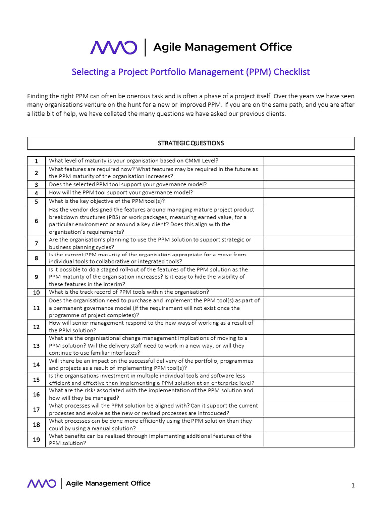 Selecting A PPM Checklist | PDF | Project Management | Business