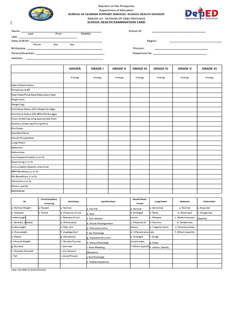 Health Examination Form | PDF | Medical Specialties | Diseases And ...