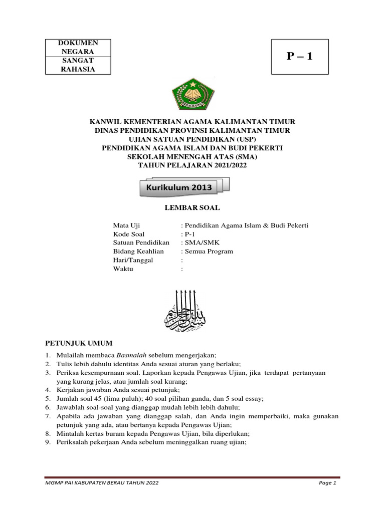 Soal Usp Pai 2022 Fix | PDF