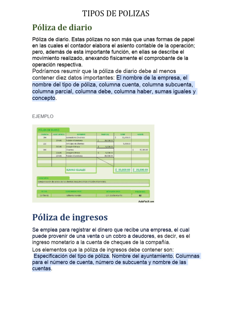 Tipos de Pólizas Contables Esenciales | PDF