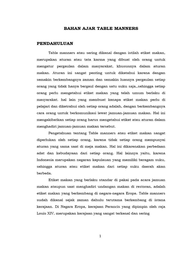 Bahan Ajar Table - Manners | PDF | Kesehatan Holistik