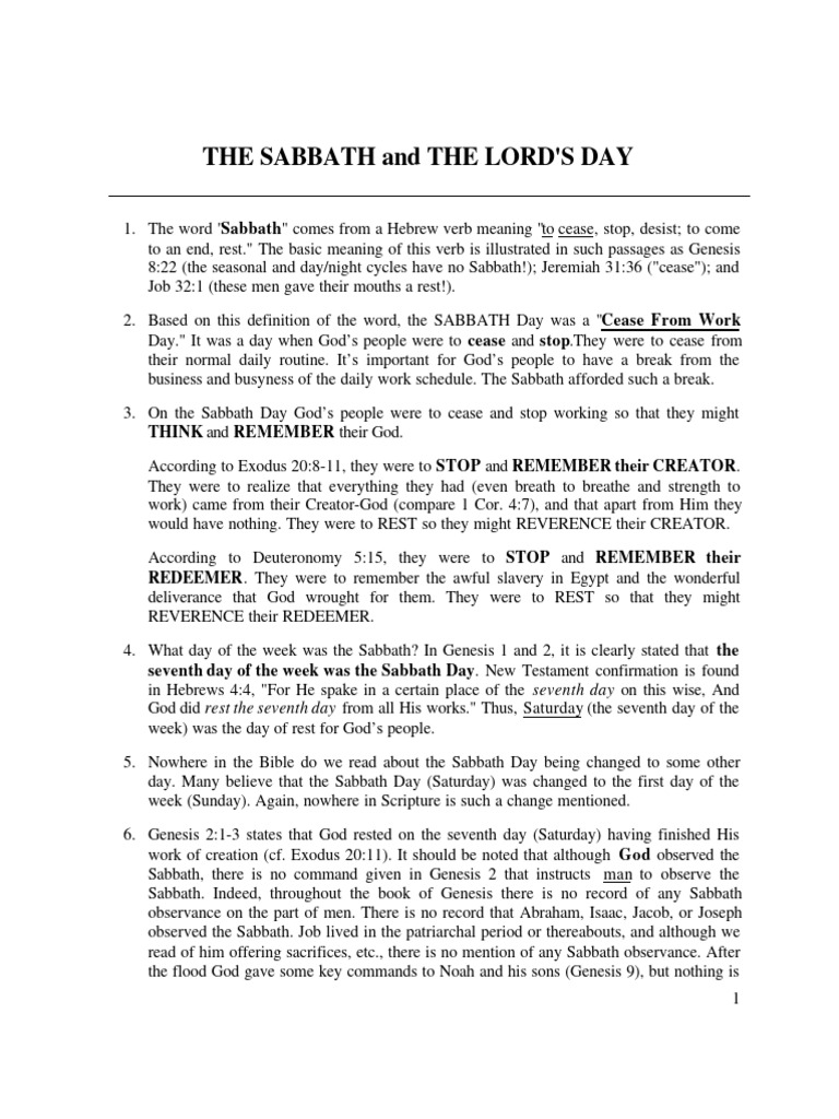Sabbath | PDF | Sabbath In Christianity | Biblical Sabbath