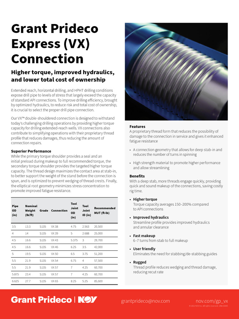 Grant Prideco Express VX Connection Flyer A4 | PDF | Drilling ...