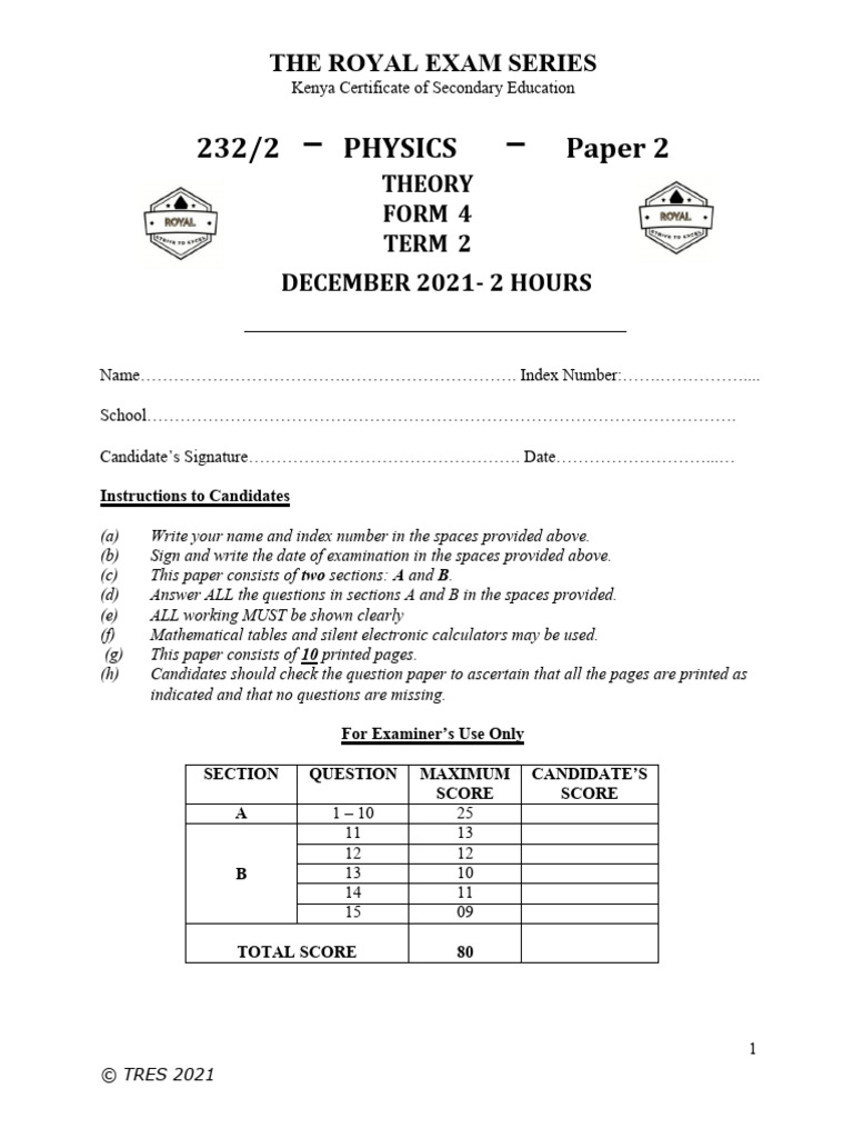 2022-ROYAL-EXAMS-PHYSICS-232-2 | PDF | Waves | Electrical Resistance And Conductance