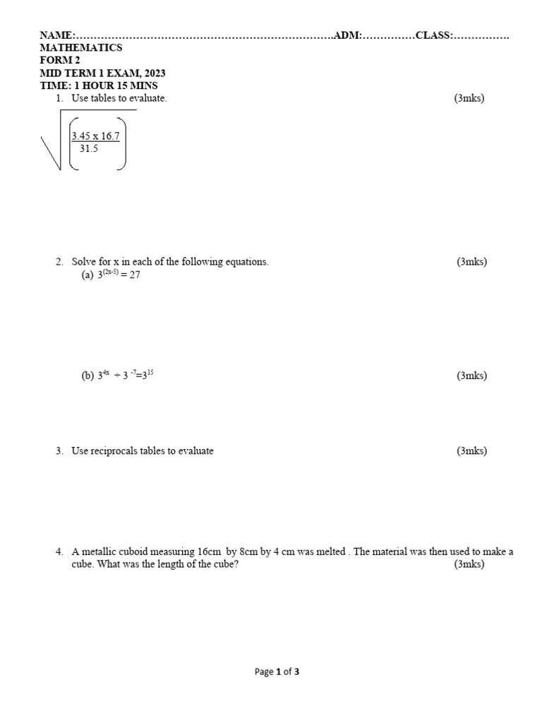 MATHS F2 Q Term 1 2023 Teacher - Co - Ke | PDF | Triangle | Polytopes