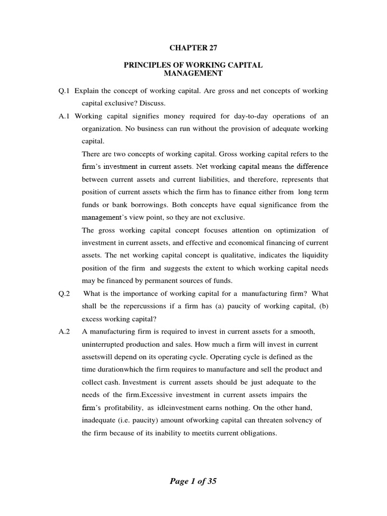 Working Capital Management - Chota | PDF