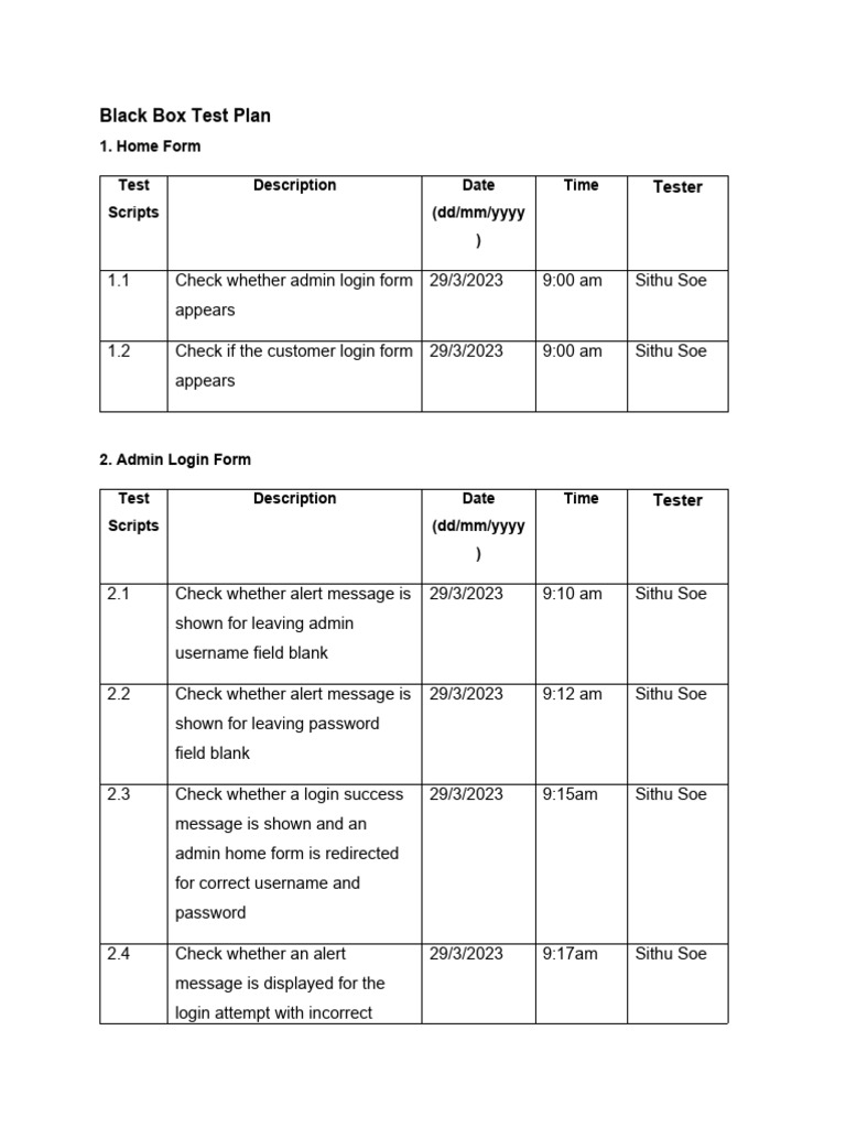 Black Box Test Plan | PDF | Password | Login
