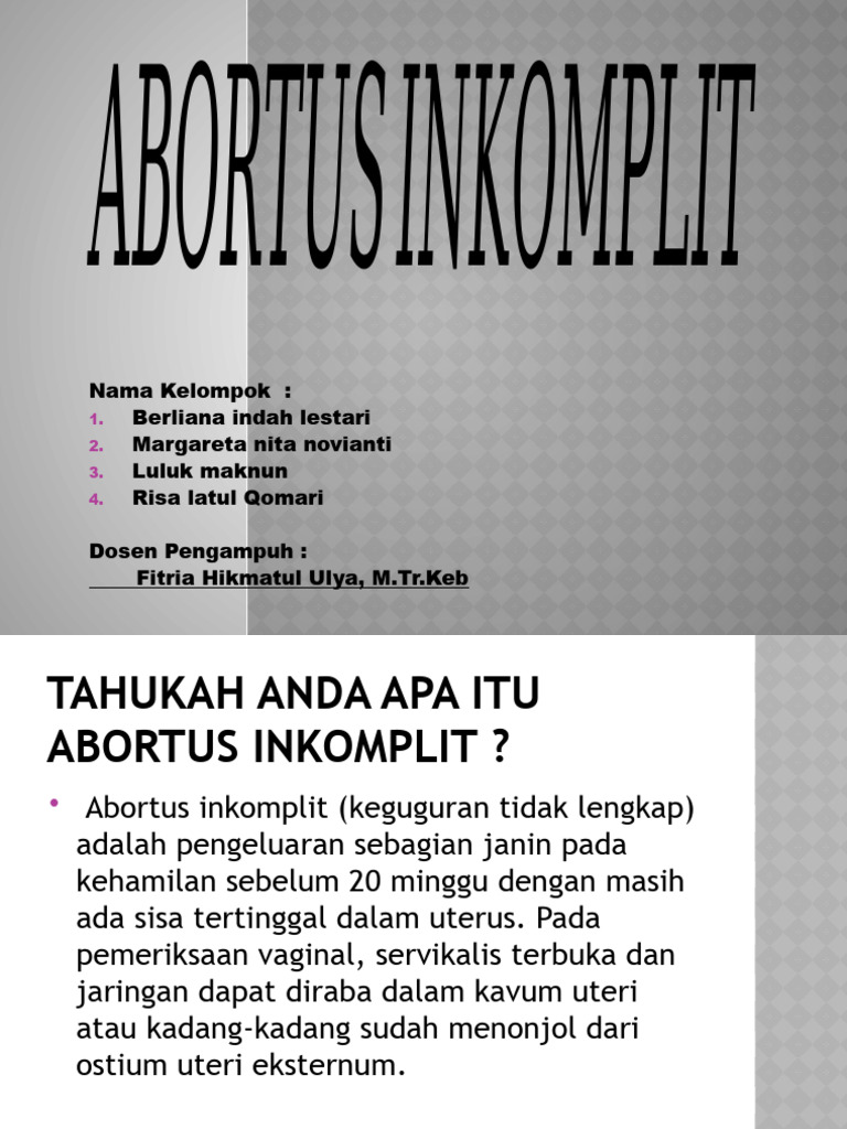 Penyebab dan Komplikasi Abortus Inkomplit | PDF