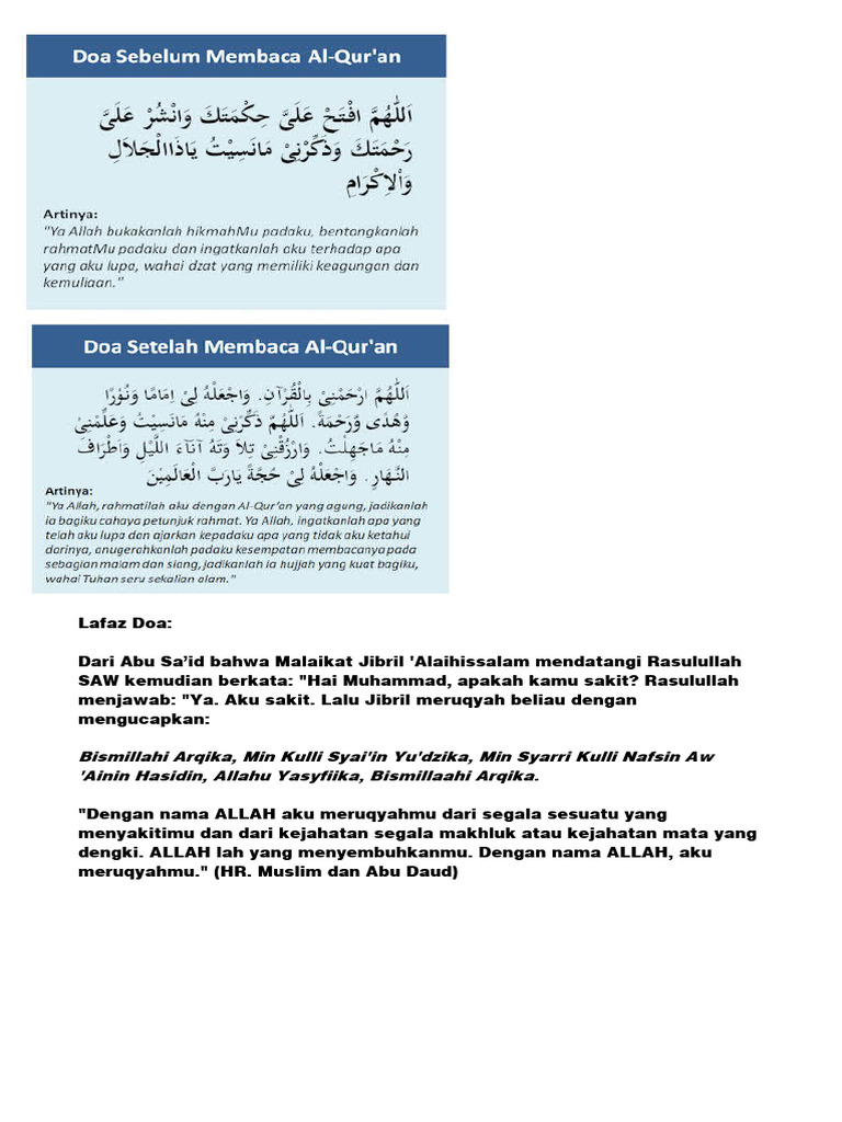 Doa Sebelum Dan Setelah Membaca Alquran | PDF Doa Sebelum Dan Setelah Membaca Alquran | PDF