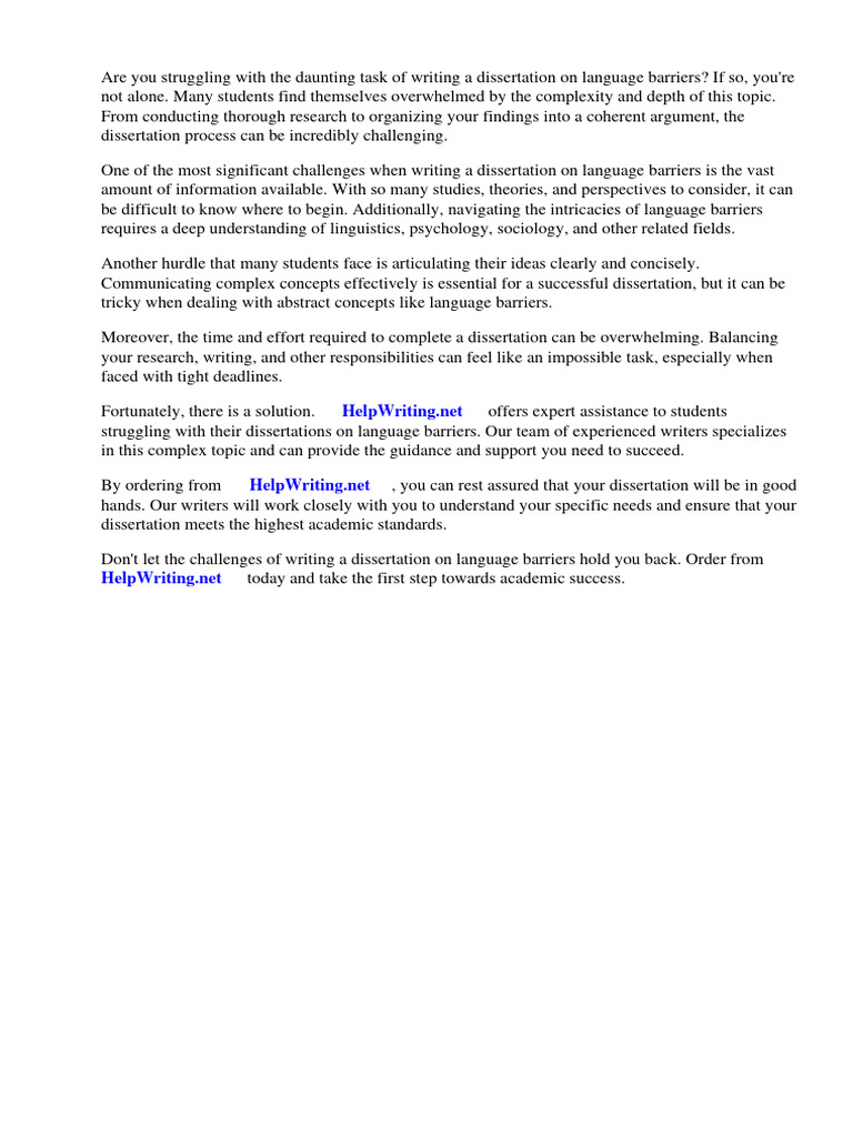 Language Barriers Dissertation | PDF | English As A Second Or Foreign ...