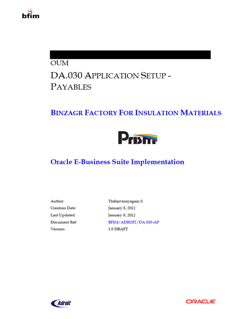 DA.030 Application Setup AP BFIM PRISM V 1 0 | PDF | Accounts Payable | Cheque