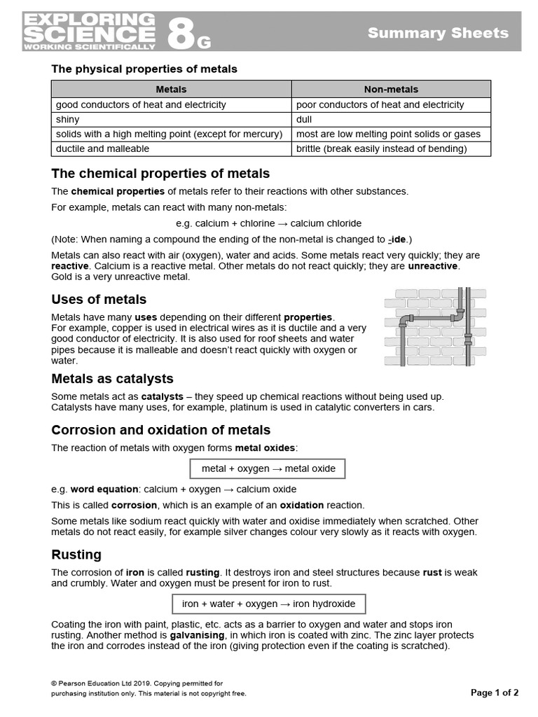 Science Worksheet | PDF | Metals | Rust