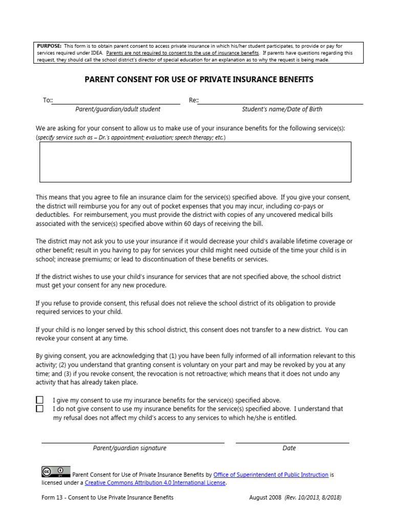 13 Parent Consent Private Insur | PDF | Insurance | Deductible