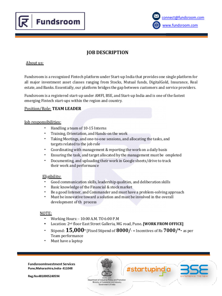 TL JD Pune | PDF | Financial Analyst | Internship