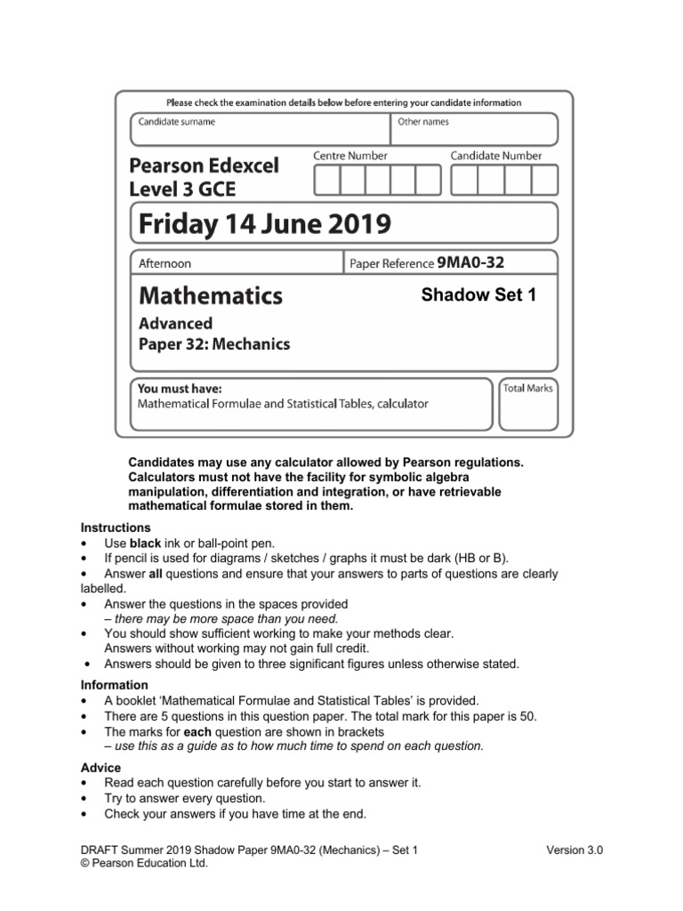 June 2019 Mechanics Shadow Paper 3 | PDF | Acceleration | Tension (Physics)