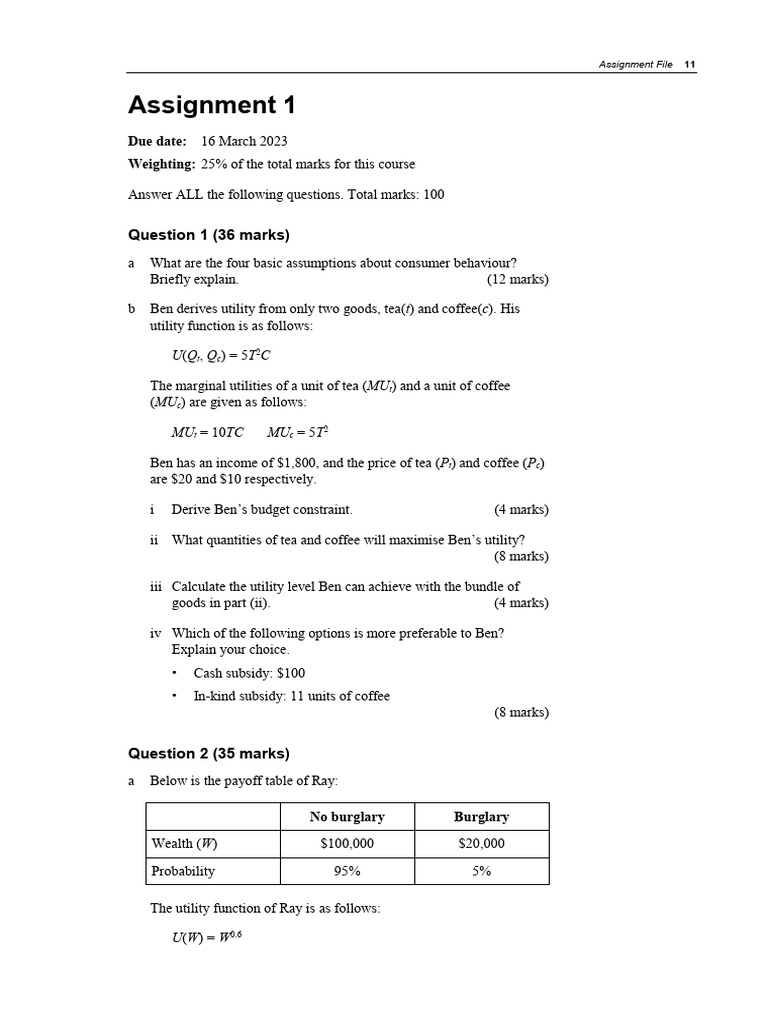 Econ-A311 Af1 241 | PDF | Utility | Labour Economics