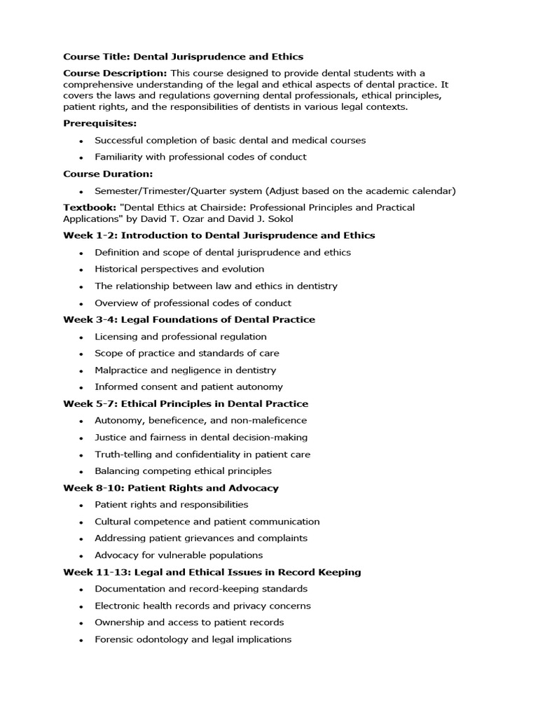 Syllabus Dental Jurispridence and Ethics | PDF | Dentistry | Medical Ethics