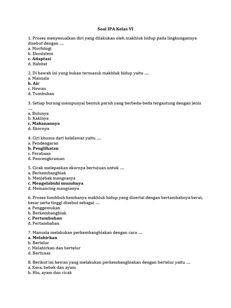 Soal IPA Kelas 6 | PDF