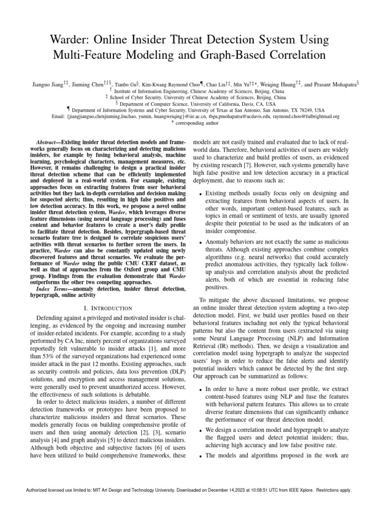 IEEE Warder - Online - Insider - Threat - Detection - System - Using ... IEEE Warder - Online - Insider - Threat - Detection - System - Using ...