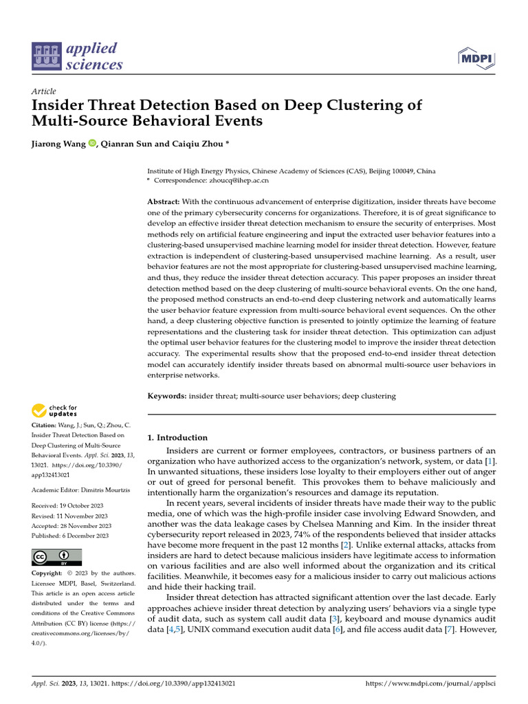 MDPI Insider Threat Detection Based On Deep Clustering of Multi-Source ... MDPI Insider Threat Detection Based On Deep Clustering of Multi-Source ...