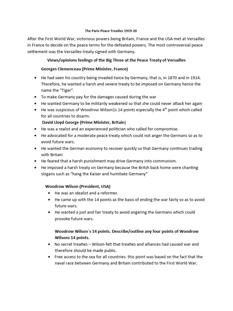 The Paris Peace Treaties 1919 | PDF | Cost Of Living | Treaty Of Versailles