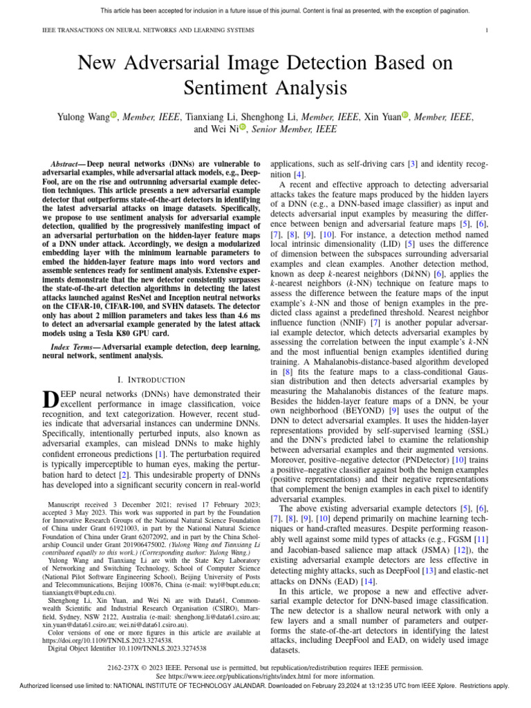 New Adversarial Image Detection Based On Sentiment Analysis | PDF | Deep Learning | Receiver ...