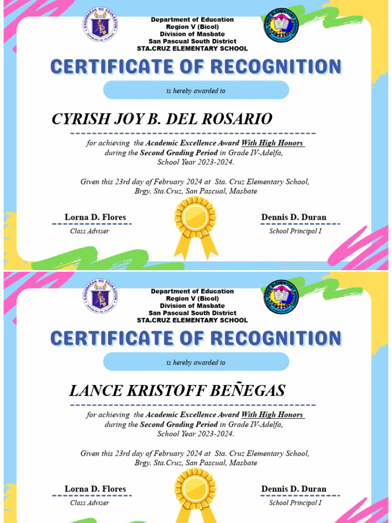 2ND Quarter Awardee Grade 4-Adelfa | PDF